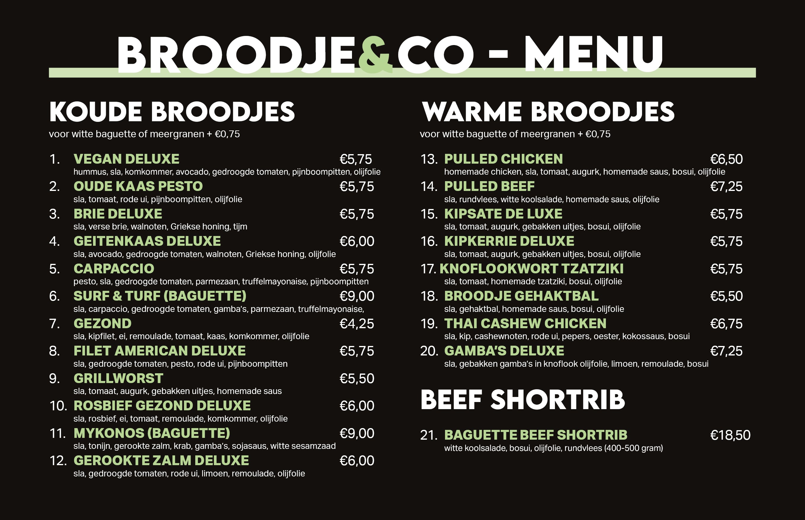 Menu kaart – Broodje & Co
