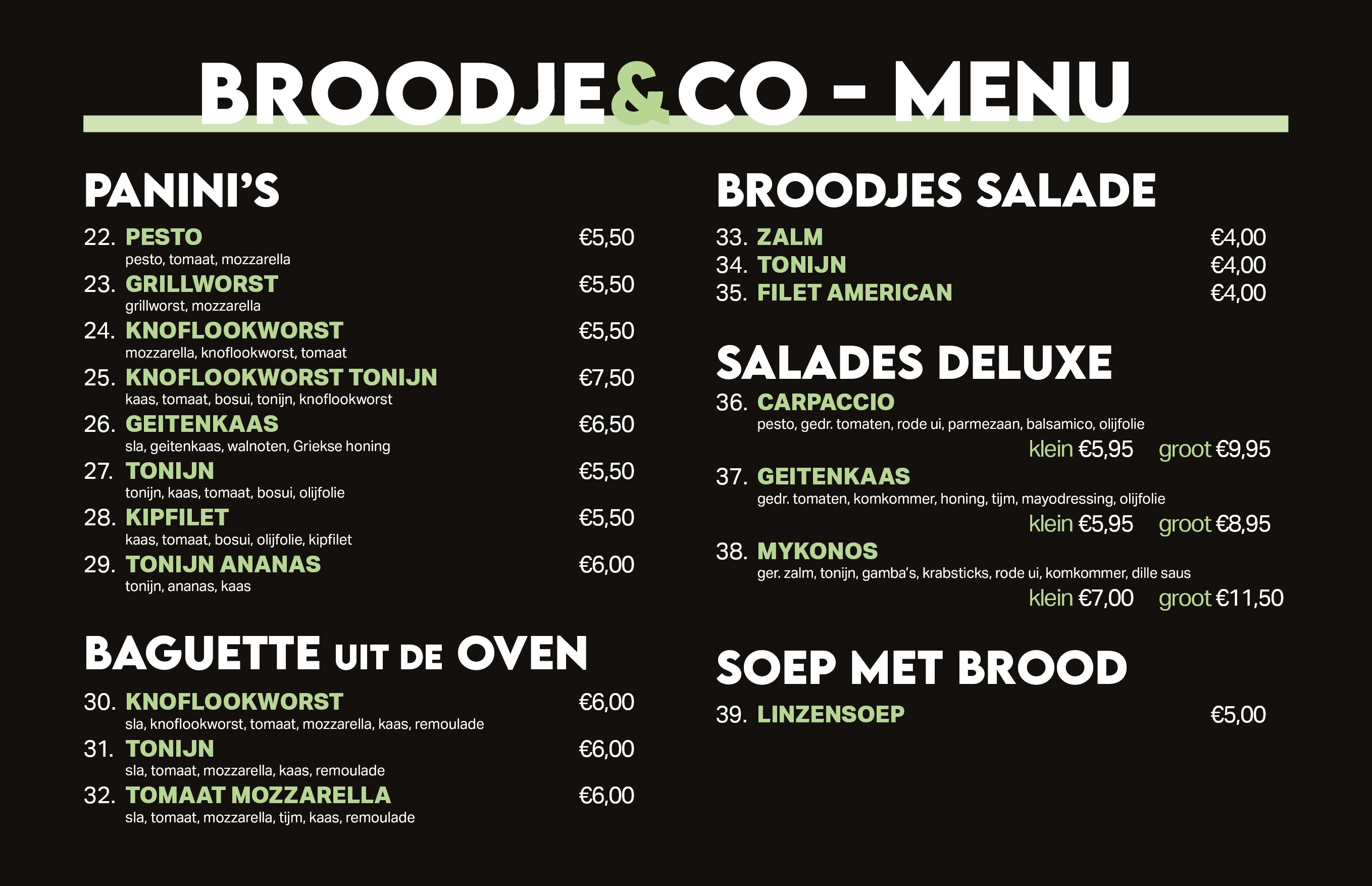 Menu kaart – Broodje & Co