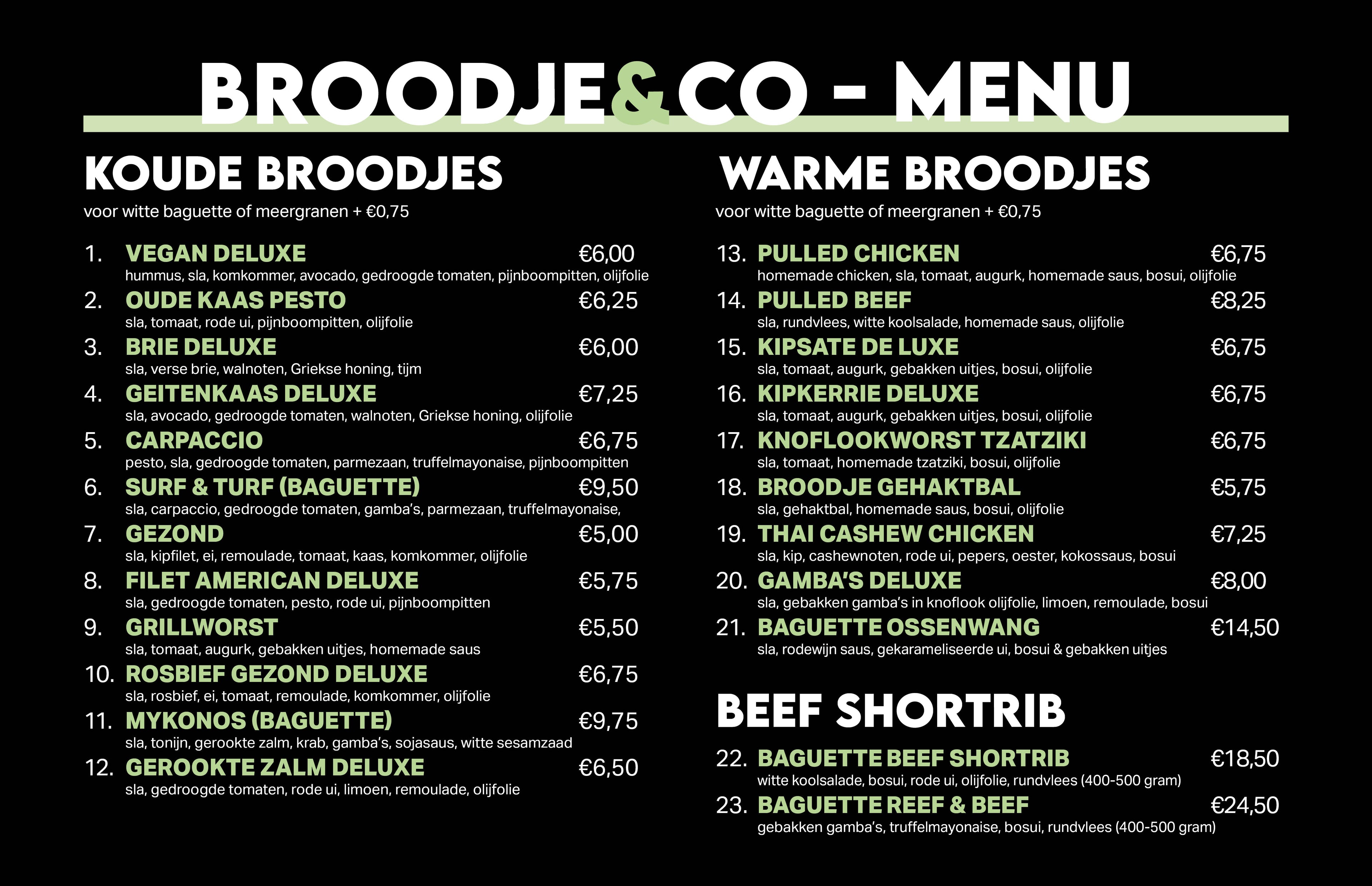 Menu kaart – Broodje & Co